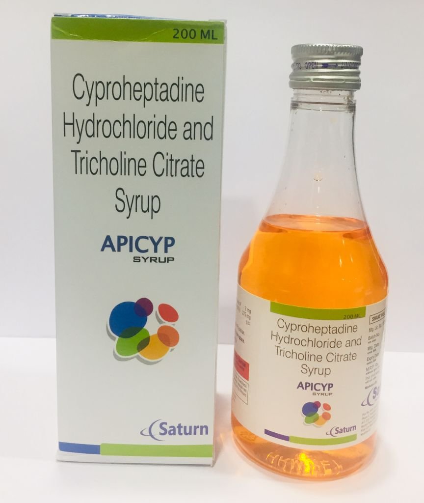 Cyproheptadine Hydrochloride Tricholine Citrate Syrup | Apicyp Syrup ...